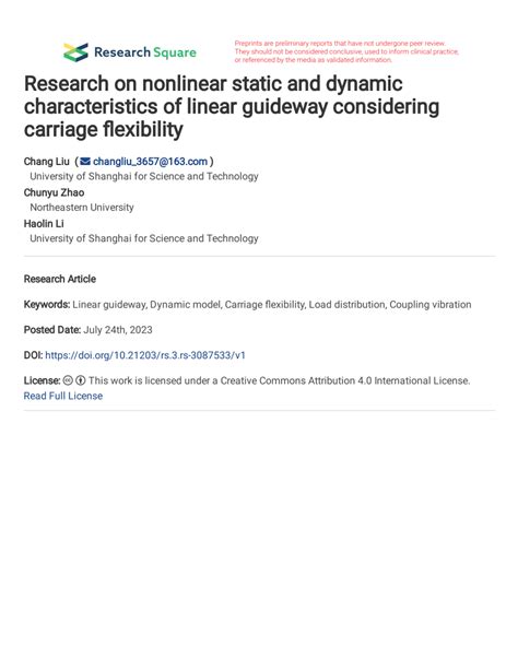 Pdf Research On Nonlinear Static And Dynamic Characteristics Of Linear Guideway Considering
