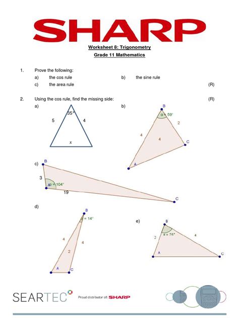 Worksheet 8 Trigonometry Grade 11 Mathematics Pdf Triangle