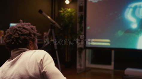 Close Up Shot Of Man Spamming Buttons On Controller To Solve Missions In Singleplayer Game Stock