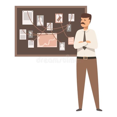 Thoughtful Detective Analyzing Evidence Board With Red String Stock Vector Illustration Of