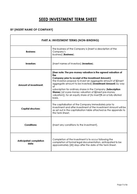 18 Free Term Sheet Templates Basics Clauses