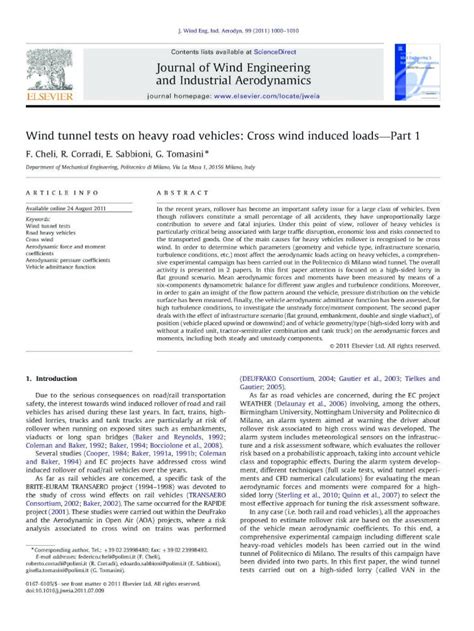 Pdf Wind Tunnel Tests On Heavy Road Vehicles Cross Wind Induced