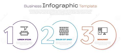 Set Line Factory Conveyor System Belt Binary Code And Computer Monitor Business Infographic