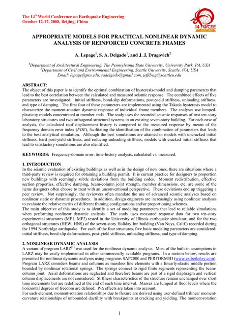Pdf Appropriate Models For Practical Nonlinear Dynamic Analysis Of Reinforced Concrete Frames