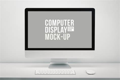 사무실 인테리어 모형 키보드 마우스와 책상에 모형 빈 화면 컴퓨터 디스플레이 프리미엄 Psd 파일