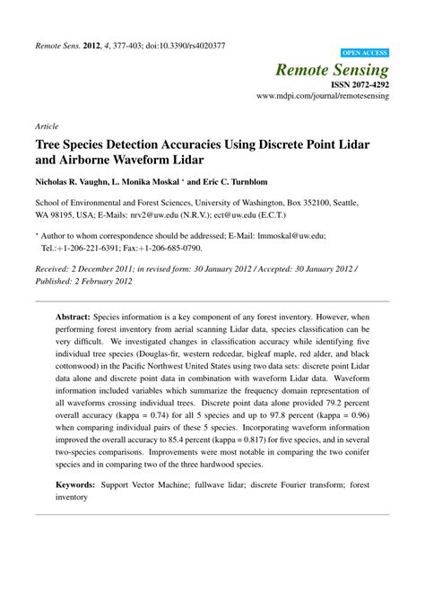 Pdf Tree Species Detection Accuracies Using Discrete Point Lidar And Airborne Waveform Lidar