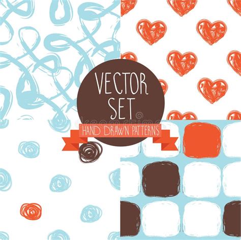 Set Of Four Hand Drawn Seamless Patterns Stock Vector Illustration Of