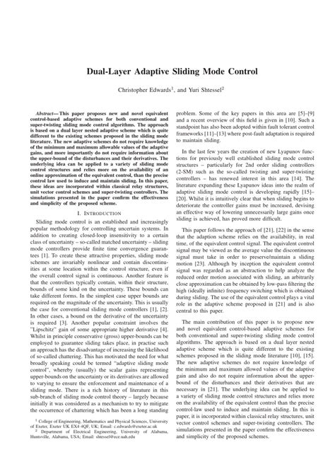 Pdf Dual Layer Adaptive Sliding Mode Control