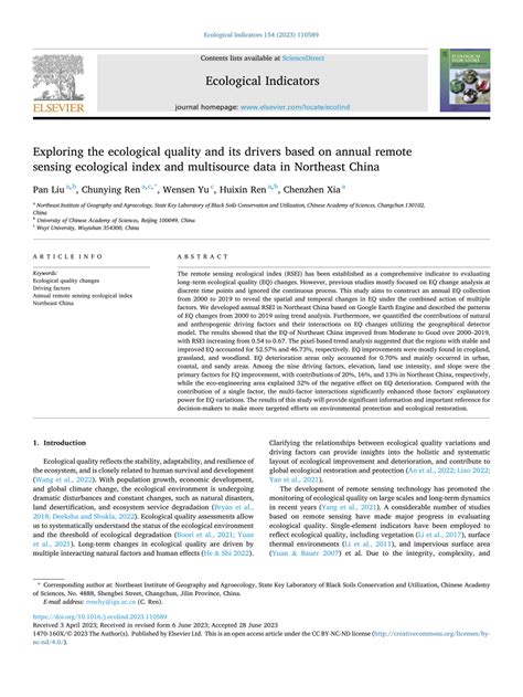 Pdf Exploring The Ecological Quality And Its Drivers Based On Annual Remote Sensing Ecological