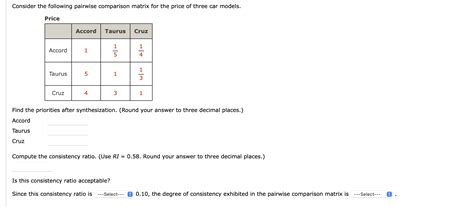 Solved Consider The Following Pairwise Comparison Matrix For