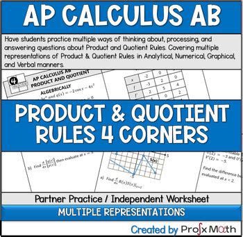 Product Quotient Rule Multiple Representations 4 Corners AP Calc AB Unit 2