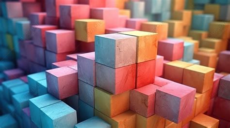 다양한 색상의 콘크리트 큐브를 보여주는 매혹적인 3d 렌더링 배경 현대 건축과 다각형 기하학의 놀라운 융합 융합 배경 색상 배경 놀라 배경 이미지 Hd 융합 색상