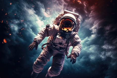 Astronaut In A Spacesuit In Outer Space Astronaut In Outer Space Close Up Stock Illustration