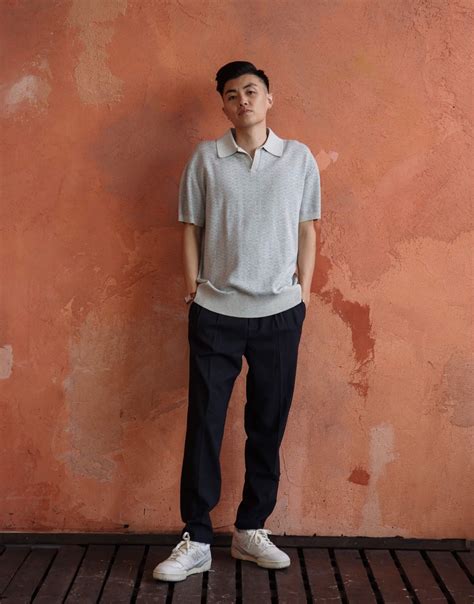Ojii Knit Polo Grey Asanoha Akashi Kama Shirt