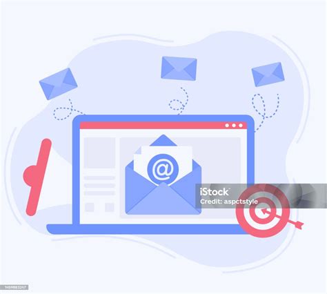 이메일 마케팅 일러스트레이션 개념 웹 사이트 및 모바일 웹 사이트를위한 웹 페이지 디자인의 현대적인 평면 디자인 개념 벡터 그림 개발에 대한 스톡 벡터 아트 및 기타 이미지