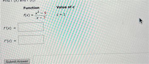 Solved Functionf X X X Value Of Cc F X F C Chegg Com