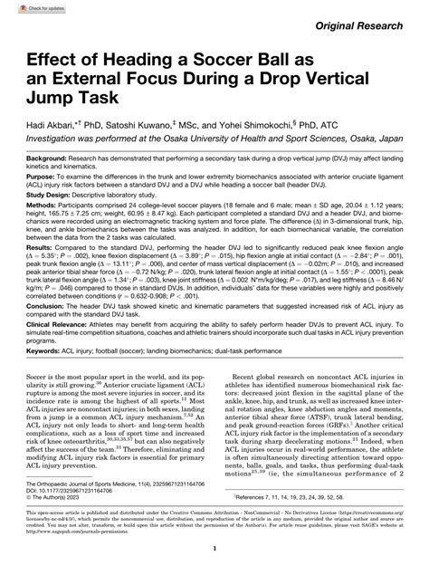 Pdf Effect Of Heading A Soccer Ball As An External Focus During A Drop Vertical Jump Task
