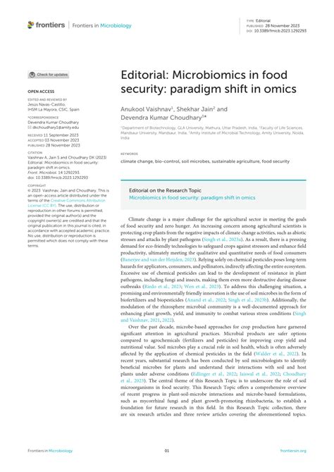 Pdf Editorial Microbiomics In Food Security Paradigm Shift In Omics