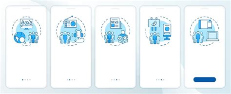 Audience Measurement Methods Blue Onboarding Mobile App Screen Walkthrough 5 Steps Editable