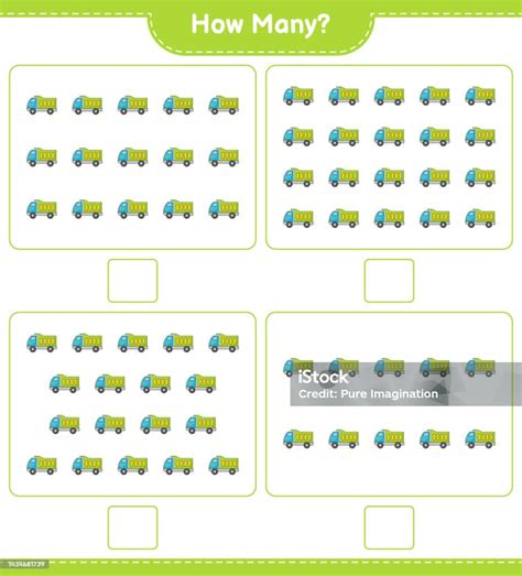 계산 게임 얼마나 많은 트럭 교육 어린이 게임 인쇄 가능한 워크 시트 벡터 일러스트 레이 션 0명에 대한 스톡 벡터 아트 및 기타 이미지 Istock