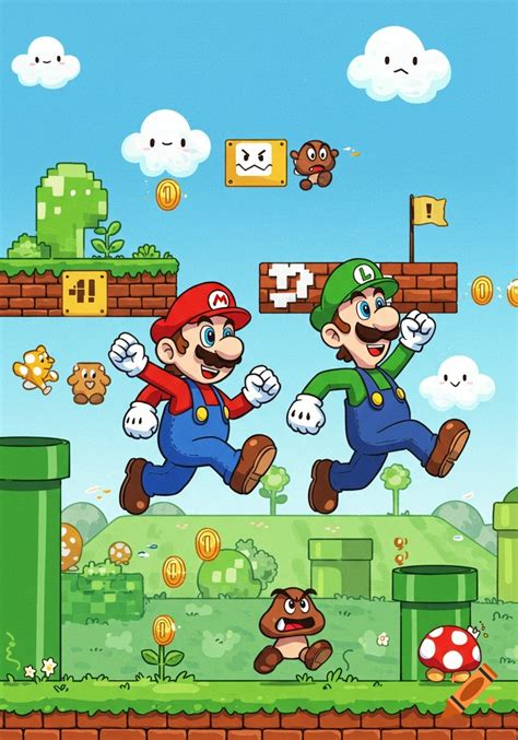 Conjoined Mario And Luigi In A Bright Super Mario Bros Video Game