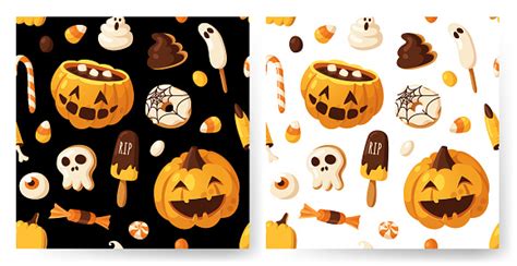 손으로 그린 할로윈 일러스트 스위시 원활 한 패턴 창조적 인 만화 스타일 예술 작품 파티를위한 실제 벡터 그리기 음식과 음료 예술적 고립 된 계절 개체 10월에 대한 스톡