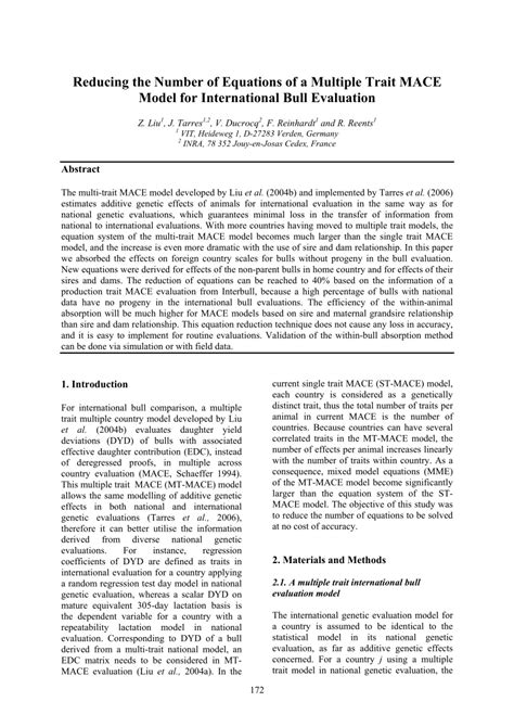 Pdf Reducing The Number Of Equations Of A Multiple Trait Mace Model For International Bull