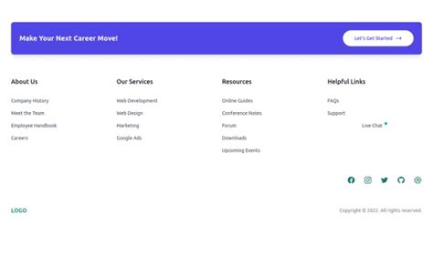 Footer With Social Media Icons Tailwind Css Example