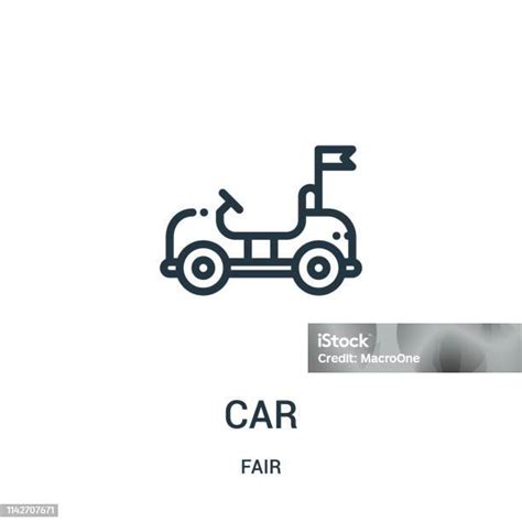 공정한 컬렉션에서 자동차 아이콘 벡터입니다 얇은 라인 자동차 개요 아이콘 벡터 일러스트 레이 션입니다 웹 및 모바일 앱 로고 인쇄 미디어에 사용할 선형 기호입니다 0명에