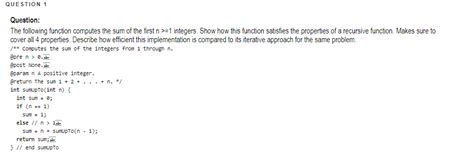 Solved Question 1 Question The Following Function Computes