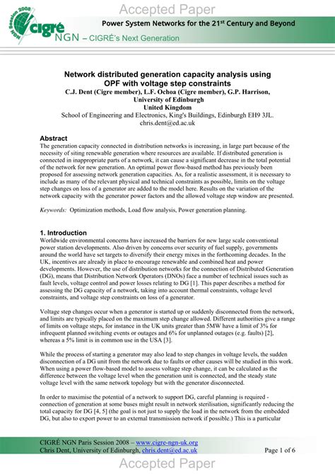 Pdf Network Distributed Generation Capacity Analysis Using Opf With