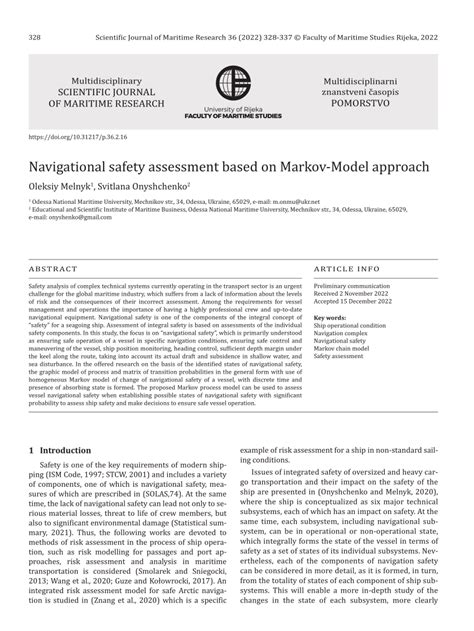 Pdf Navigational Safety Assessment Based On Markov Model Approach