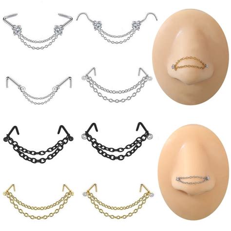 Stainless Steel Double Nose Chain Bogo Nose Piercing Chain Nostril Chain Nasalang Piercing Chain