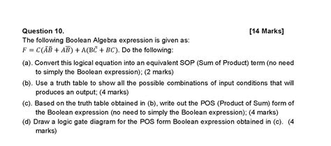 Solved Question Marks The Following Boolean Algebra Chegg