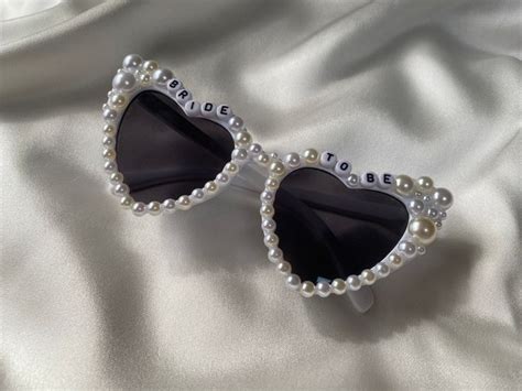 Personalised Bride To Be Heart Shaped Sun Glasses 3d Pearls And Lettering Mrs Name Hen Do Party