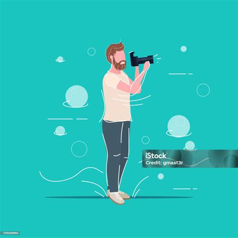 전문 사진 작가 촬영 사진 남자 여행자 디지털 Dslr 카메라 남성 만화 캐릭터 전체 길이 플랫 가공의 인물에 대한 스톡 벡터 아트 및 기타 이미지 Istock