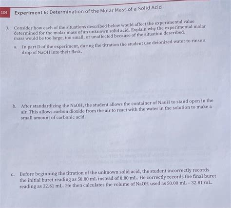 Solved Laboratory Questions Molar Mass Of A Solid Acid 1
