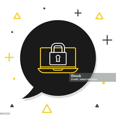 흰색 배경에 격리 된 랩톱 및 잠금 아이콘을 정렬합니다 컴퓨터 및 자물쇠 보안 안전 보호 개념 안전한 인터넷 작업 다채로운 개요 개념 벡터 개념에 대한 스톡 벡터 아트 및