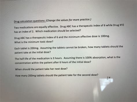 Solved Drug Calculation Questions Change The Values For Chegg Com
