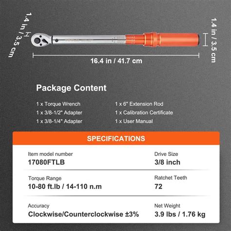 Torque Wrench 10 150ft Lb 14 204n M 1 2 Inch Drive Click Torque Wrench Dual Direction