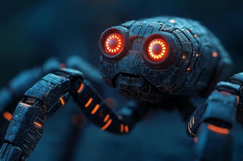 Futuristic Robotic Spider With Glowing Red Eyes Premium Ai Generated Image