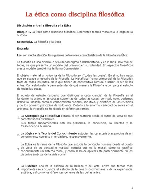 La Ética Como Disciplina Filosófica Pdf Conocimiento Moralidad