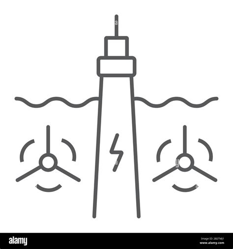 Tidal Power Thin Line Icon Technology And Alternative Energy Hydroelectric Sign Vector
