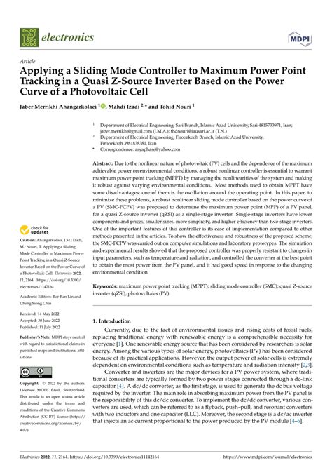 Pdf Applying A Sliding Mode Controller To Maximum Power Point Tracking In A Quasi Z Source