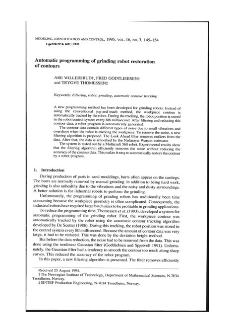 Pdf Automatic Programming Of Grinding Robot Restoration Of Contours