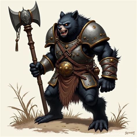 Dnd Bugbear With Black Fur And Flail Mace Stable Diffusion Online
