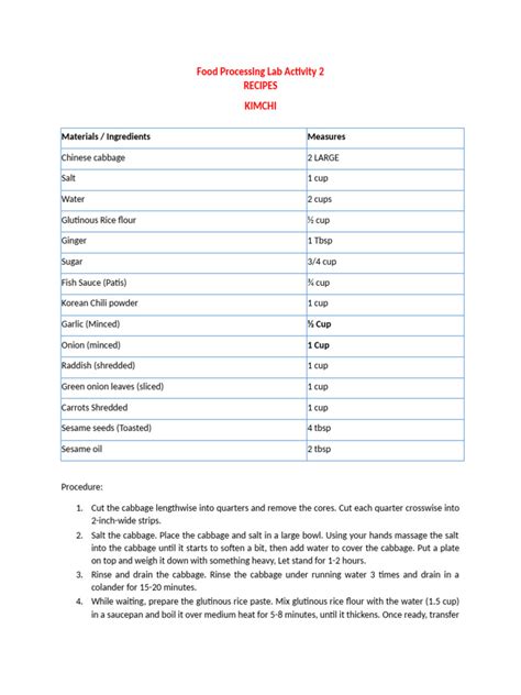 Food Processing Lab Activity 2 Pdf Pickling Korean Cuisine