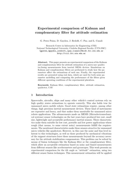 Pdf Experimental Comparison Of Kalman And Complementary Filter For Attitude Estimation