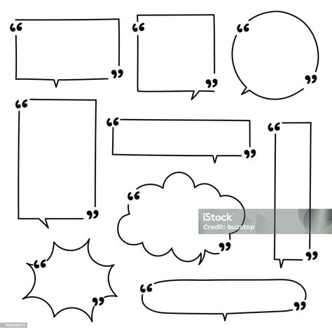 손 그리기 라인 프레임 테두리 인용 부호와 연설 거품 풍선의 컬렉션 세트 생각 말하기 이야기 텍스트 상자 배너 Brand Name Online Messaging