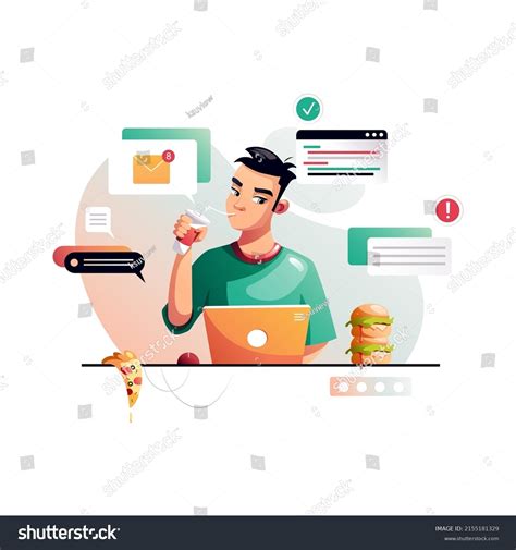 Programmer Eats Fast Food Workplace Development Stock Vector Royalty Free 2155181329